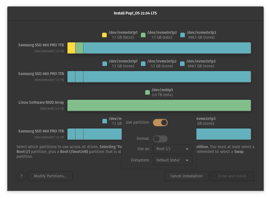 Pop!_OS 22.04 LTS on mdadm Linux Raid How-To - Wikis & How-to Guides - Level1Techs Forums