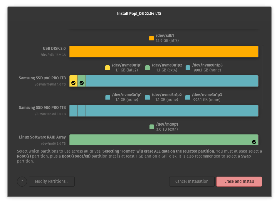 Pop!_OS 22.04 LTS on mdadm Linux Raid How-To - Wikis & How-to Guides - Level1Techs Forums
